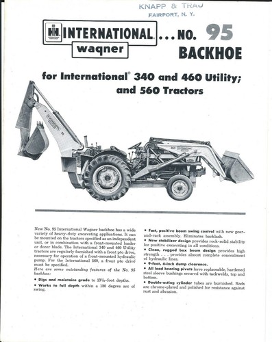 Equipment Data Sheet - IH Wagner - 95 Backhoe for 360 460 560 Tractor ...