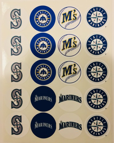 SET of 40- 2"SEATTLE MARINERS ADHESIVE STICKERS.Baseball Birthday ...
