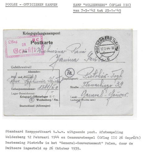 German Reich covers 1944 Prisoner of War Card OfficersCamp WOLDENBERG ...