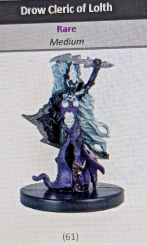 D&D miniatures Harbinger DROW CLERIC OF LOLTH dark elf #61 with stat ...