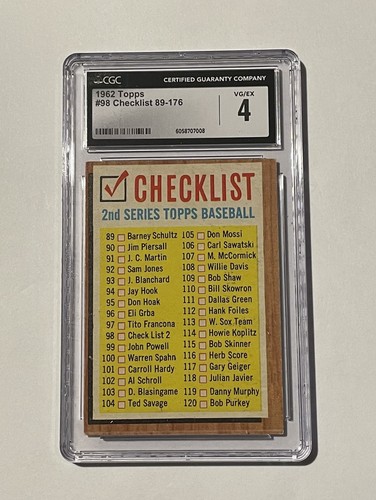1962 Topps Baseball Checklist Card CGC Graded 4 VG/EX | eBay