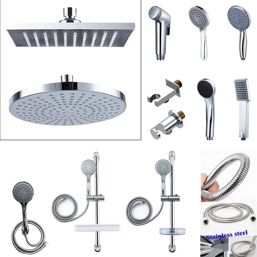 Shower Head And Hose Overhead Hand Held Shower Wall Outlet Elbow Chrome ...
