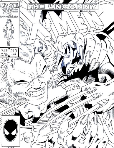 UNCANNY X-MEN # 213 COVER RECREATION WOLVERINE VS SABRETOOTH ORIGINAL ...