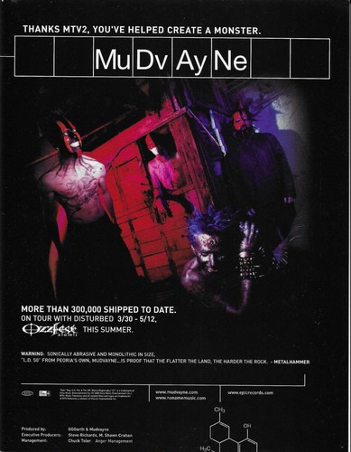 MUDVAYNE Rare 2001 DISTURBED TOUR PROMO TRADE AD Poster for LD 50 CD ...