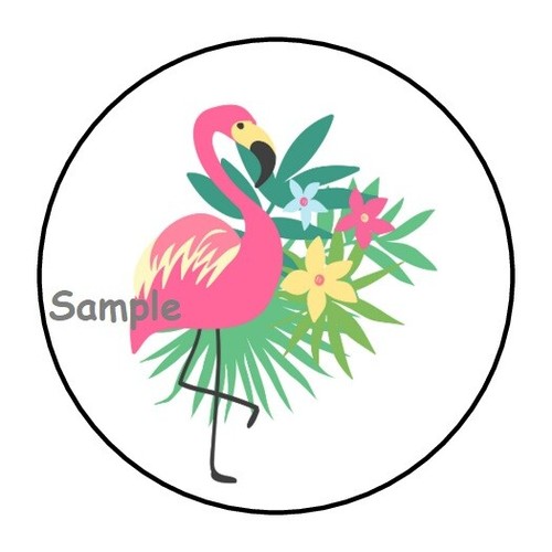 30 TROPICAL FLAMINGO ENVELOPE SEALS LABELS STICKERS 1.5" ROUND FLOWERS ...