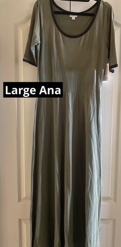 LULAROE Size Large Ana Maxi Dress Army Green Short Sleeve Stretch | eBay