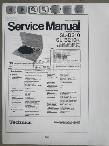 Technics SL-B210 SL-B210(k) Record Player / Turntable Service Manual ...