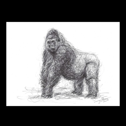 Gorilla Original Scribble Art Collectible Drawing by Jonathan Stephen Harris | eBay