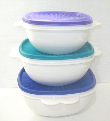 Vintage Tupperware Servalier Bowl SET Three White Butterfly Handles NEW ...