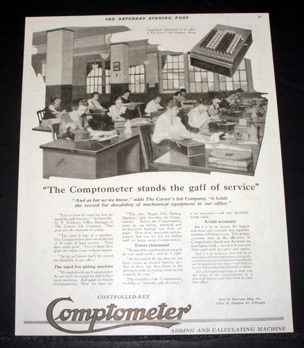 1918 OLD MAGAZINE PRINT AD, COMPTOMETER CALCULATORS, STAND THE GAFF OF ...