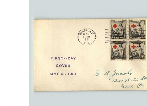 International RED CROSS, block of 4, 1931 # 702 canc. Dansville, New ...