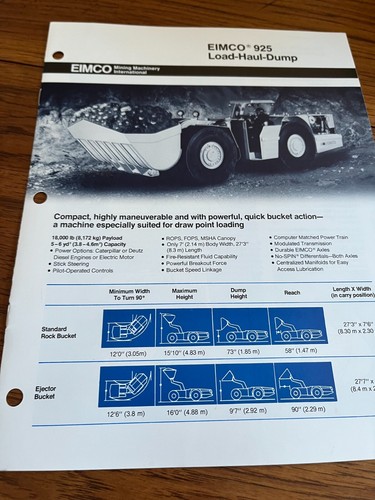 Eimco 925 Wheel Loader Brochure AMIL22 | eBay