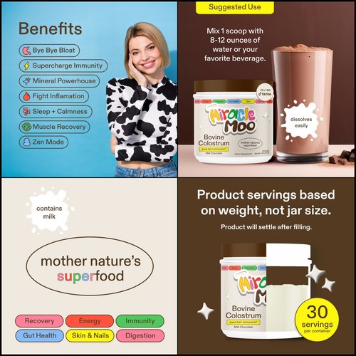 MIRACLE MOO Colostrum Supplement for Gut Health Hair Growth Beauty and ...