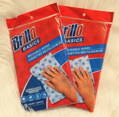 LOT OF 2 Packs Brillo Basics Reusable Wipes Multi-Use Cleaning 9 Ct 11. ...