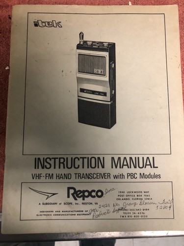 Vintage TEK Service Manual Handheld Radio 1986 10-8 Two Way Radio VHF ...