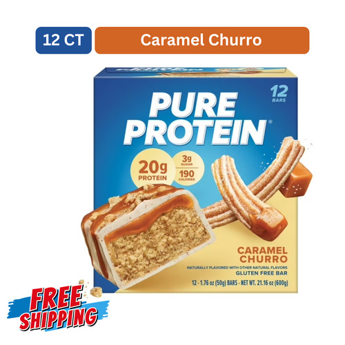 12 CT - Pure Protein Bars, 20g Protein, Gluten Free, 1.76 oz, Caramel ...