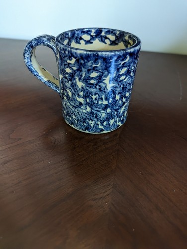Vintage Conner Prairie Salt Glazed Blue Spongeware Pottery Coffee Mug ...