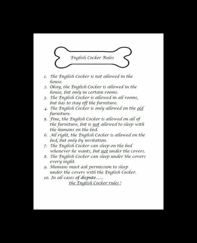 * English Cocker Spaniel "Rules" - CUSTOM MATTED - Dog Art Print : GIFT ...