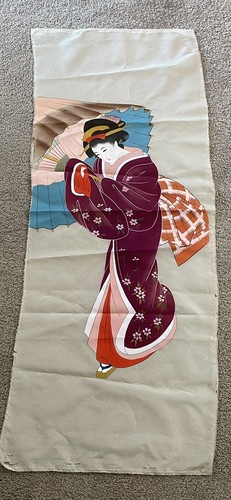 Vtg Asian Japanese Geisha Wall Hanging 43x18 Unframed | eBay