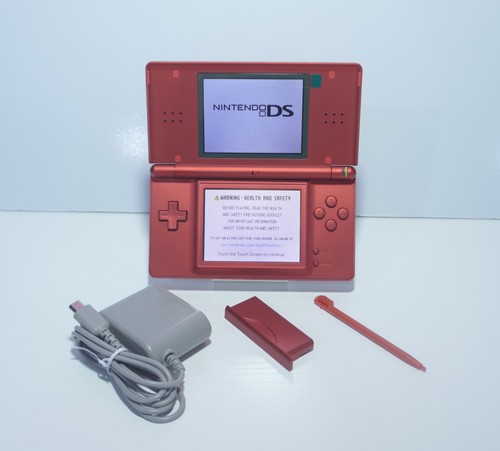 Nintendo DS Lite Brushed Nickle Red Handheld Gaming System w/ Charger ...