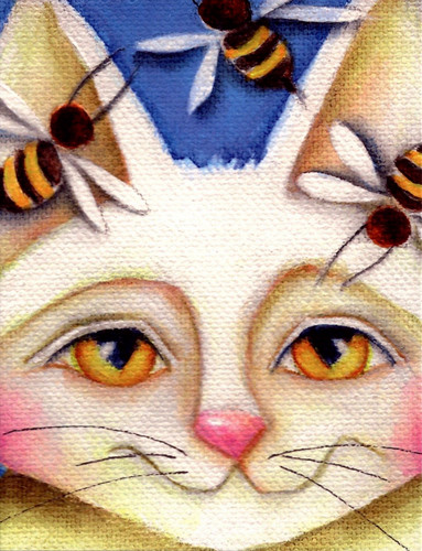 Art Card PRINT Cat Bees 5.5 X 4.25 inches Happy Bees by Deb Harvey | eBay