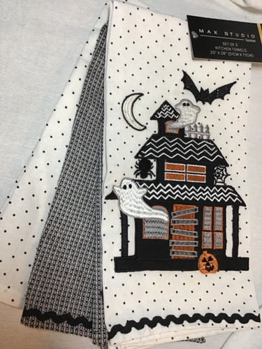 MAX STUDIO HOME KITCHEN TOWELS (3 ) HAUNTED HOUSE GHOST 20 X 28 100% ...