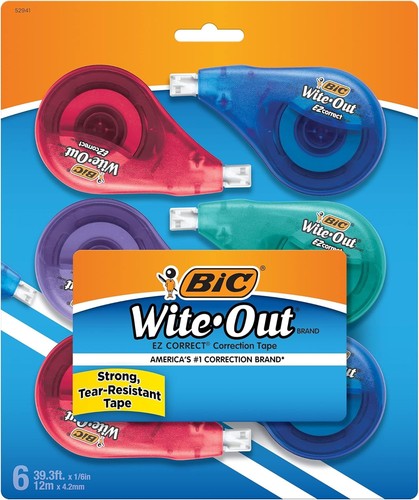 BIC Wite-Out Brand EZ Correct Correction Tape, White, 6 Count, Colors ...