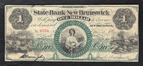 1860’s $1 THE STATE BANK OF NEW BRUNSWICK NEW JERSEY OBSOLETE CURRENCY ...