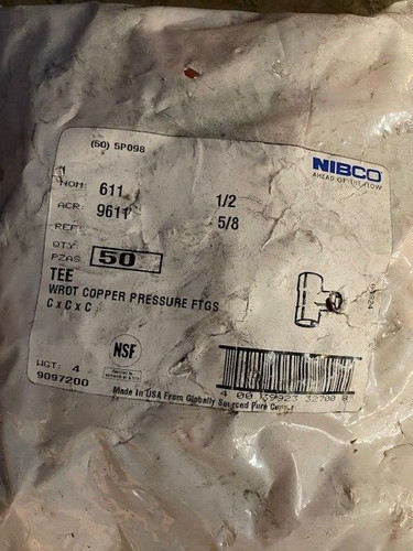 (50 PACK) Nibco 9097200 611 1/2 Inch Copper Pressure All Cup Tee ...