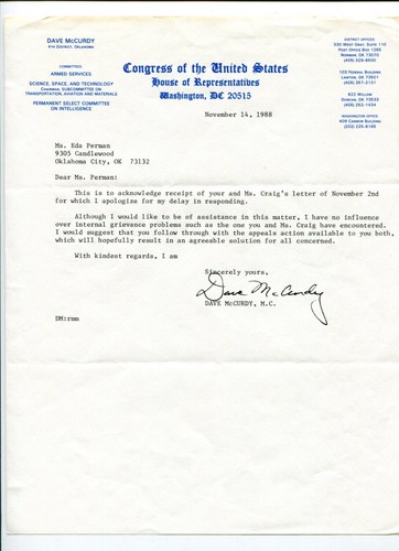 Dave McCurdy US OK Oklahoma Representative Congress Signed Autograph ...