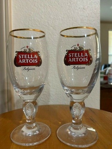 Stella Artois Belgium Beer Glasses Chalices Set Of 2 15cl Gold Rimmed ...
