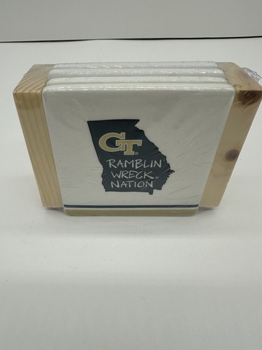Georgia Tech University Coasters: Set Of 4 Ceramic Coasters With Wooden ...