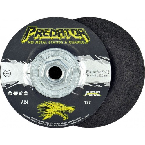 BOX OF 5 Predator Grinding Wheel A24, T27, 4-1/2 x 1/4 x 5/8-11 arbor ...