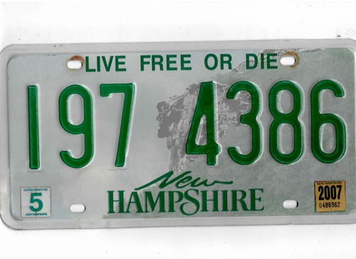 NEW HAMPSHIRE passenger 2007 license plate "197 4386" | eBay