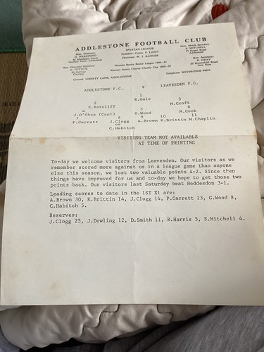 Mid 1960s. Addlestone v Leavesden. A4 single sheet. | eBay UK