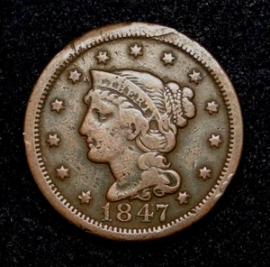 1847 BRAIDED HAIR LARGE CENT OLD U.S. TYPE COIN | eBay
