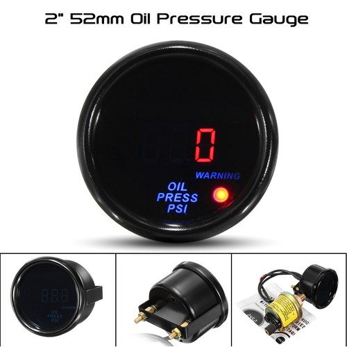 2" 52mm Digital LED Electronic Oil Pressure Gauge + Sensor Meter Kit ...