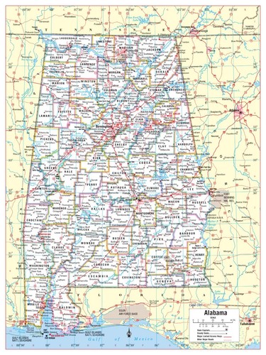 Alabama State Wall Map Large Print Poster - 24"Wx32"H | eBay