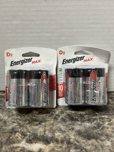 (LOT OF 2) 2/pk Energizer Max D D2 1.5V Alkaline Batteries + Powerseal ...