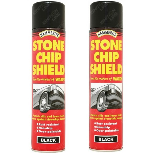 2 x Hammerite Stone Chip Car Shield Aerosol Spray Protector 600ml Black ...