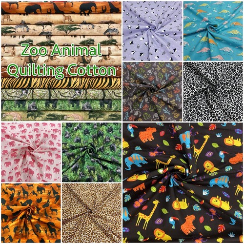 Zoo Animal Cotton Fabric African Safari Zebra Elephant Tiger Patchwork ...