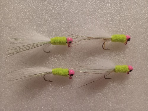 Smoo's Custom Jigs (4) 1/16 Oz. Arctic Fox Hair Jigs White/Chartreuse ...