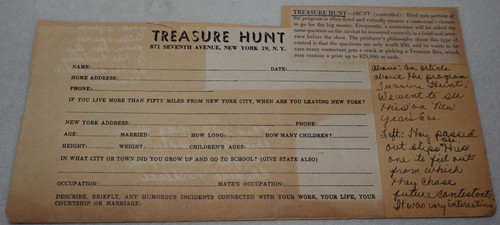 Treasure Hunt 1950s Television ABC-TV Program Game Show Blank ...