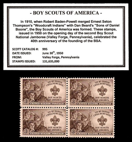 1950- BOY SCOUTS OF AMERICA (BSA) - Block of four Vintage U.S. Postage ...