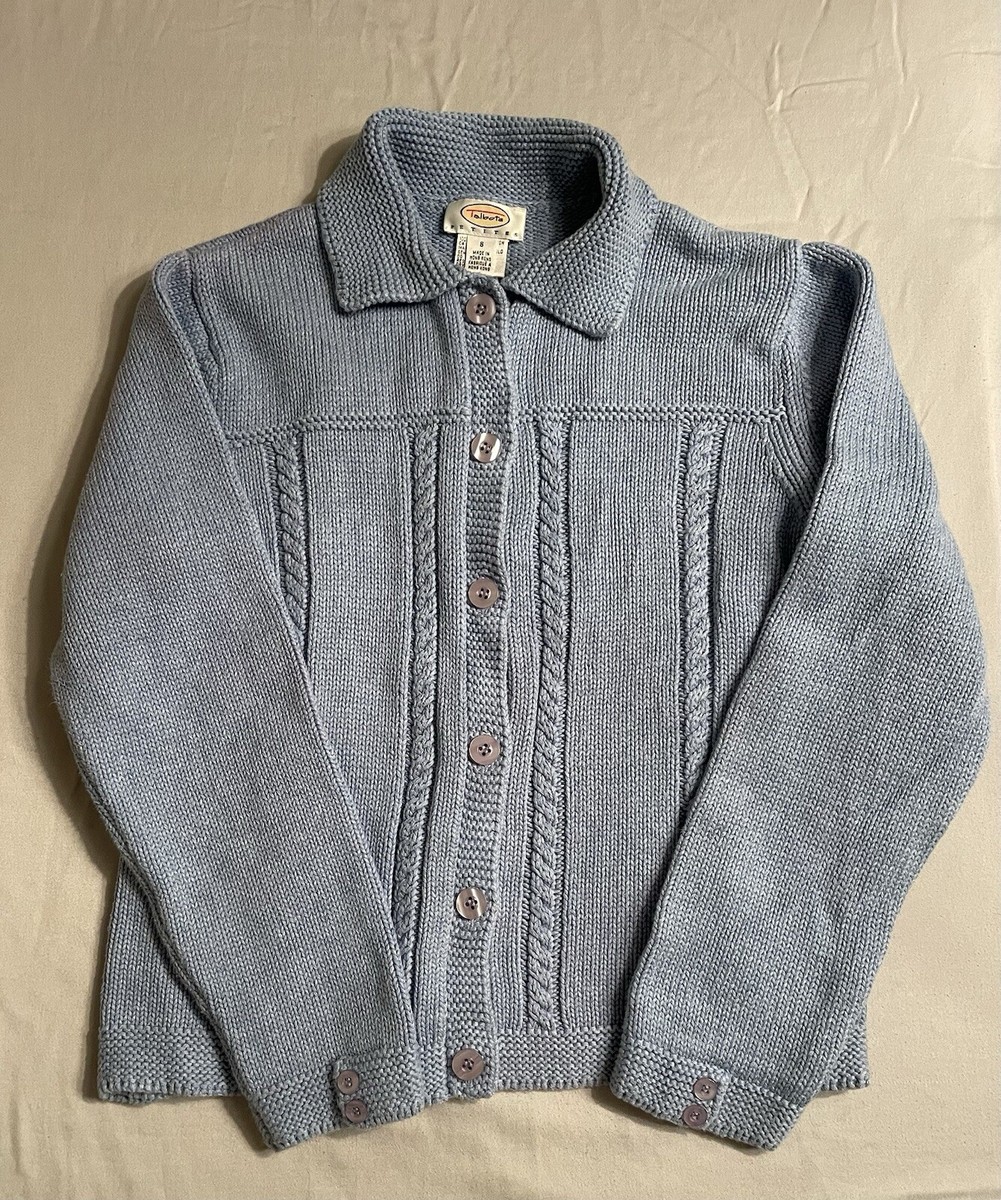 Talbots Pure Cashmere Twin Set Sweater Petite Small Buttons Women Aqua