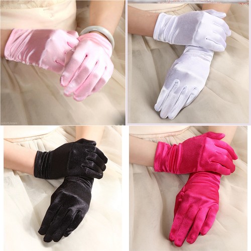 Women Short Satin Glove Halloween Fancy Dress Evening Costume Wedding ...