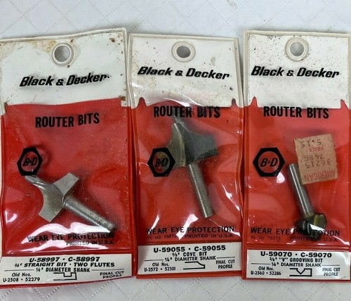 3 Black & Decker Router Bits Tips, 1/4 shank - U-58997, U-59055, U ...
