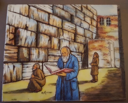 Artini Handpainted Etched Engraving Rabbi Wailing Wall Jerusalem ...