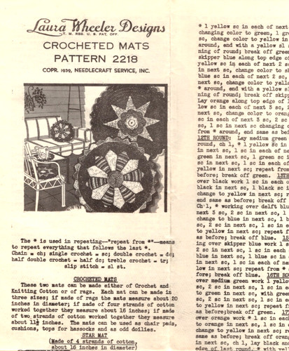 Crocheted Star & Rose Mats Pattern 2218 Vintage Laura Wheeler Designs ...