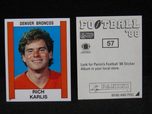 1988 Rich Karlis Denver Broncos Panini Sticker #57 | eBay